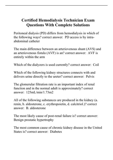 Certified Hemodialysis Technician Tests Compilation Bundle Stuvia Us