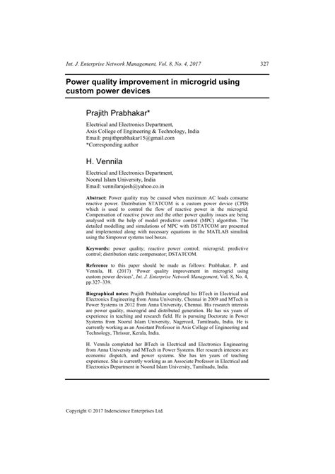 Pdf Power Quality Improvement In Microgrid Using Custom Power Devices