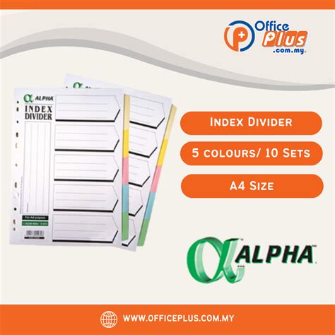 Alpha Index Divider With Hole 5 Colours 10 Sets Office Plus