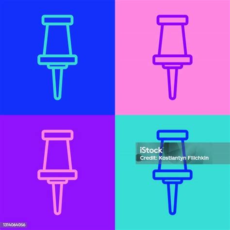 팝 아트 라인 푸시 핀 아이콘 색상 배경에 격리 엄지 손가락 기호 벡터 건강관리와 의술에 대한 스톡 벡터 아트 및 기타 이미지 건강관리와 의술 고정됨 노트 Istock