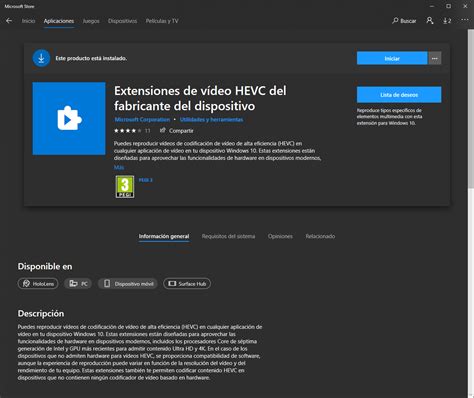 Códec HEVC gratis en Windows extensión y reproductores