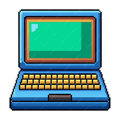Retro Pixel Art Laptop Icon With Green Screen And Yellow Keyboard Premium Ai Generated Vector