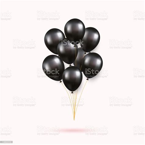 3d 현실적인 블랙 생일 축하 풍선 파티와 축하를 위해 비행 3차원 형태에 대한 스톡 벡터 아트 및 기타 이미지 3차원 형태 개체 그룹 검은색 Istock