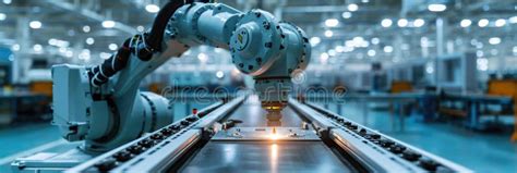 Automated Industrial Robot Arm In Manufacturing Factory Warehouse Stock Illustration
