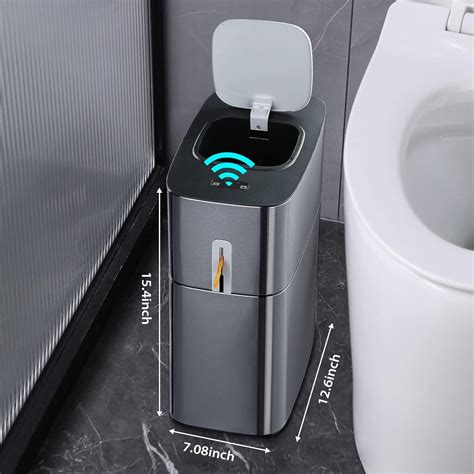 X－max Furniture Touchless Bathroom Trash Can 4 Gallon Narrow Metal Automatic Privacy Garbage