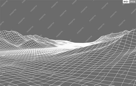 흰색 배경에 와이어 프레임 풍경 추상적인 기하학적 벡터 기술 배경 3d 벡터 디지털 배경 프리미엄 벡터