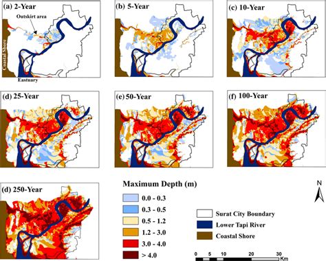 Flood Inundation Maps For Different Return Periods Derived From 1d2d
