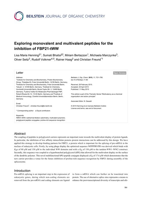 Pdf Exploring Monovalent And Multivalent Peptides For The Inhibition Of Fbp21 Tww