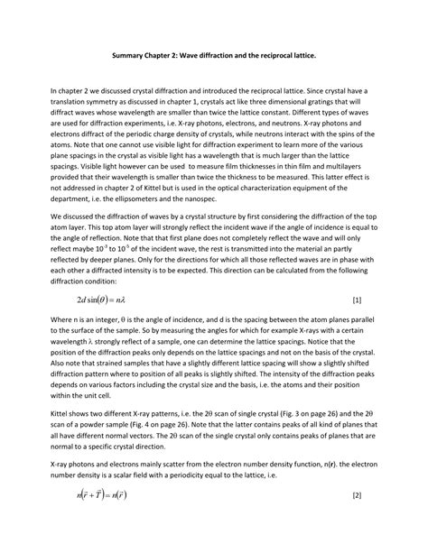 Summary Chapter 2 Wave Diffraction And The Reciprocal Lattice Docslib