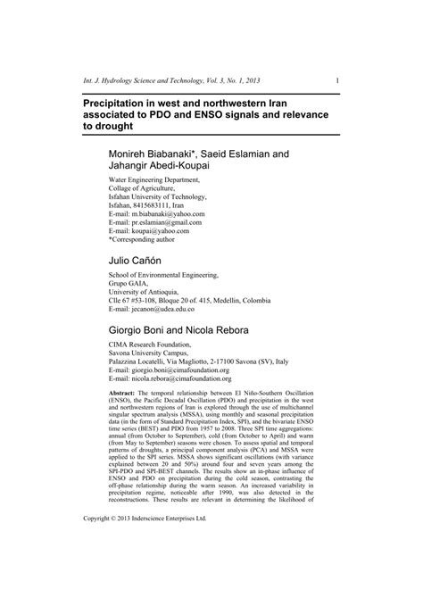 Pdf Precipitation In West And Northwestern Iran Associated To Pdo And Enso Signals And