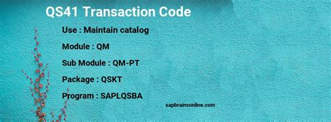 QS SAP Tcode For Maintain Catalog