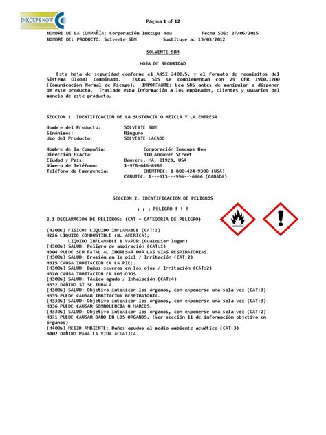 Solvente Sbm Hoja De Seguridad Pdf Química