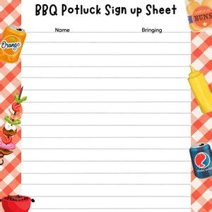 Editable Bbq Potluck Sign Up Sheet Etsy
