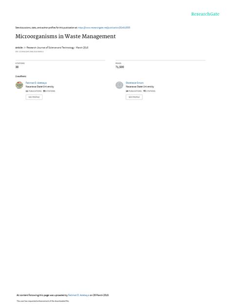 Microorganisms In Waste Management Research Journal Of Science And