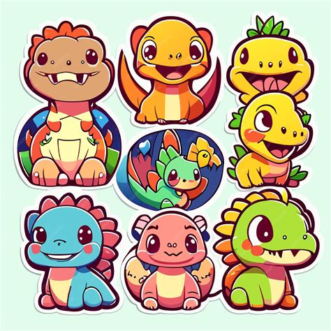 Premium Vector Sticker Set With Different Types Of Dinosaurs Cartoon