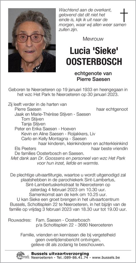 Lucia Sieke Oosterbosch † 30012023 Inmemoriam