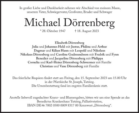 Traueranzeigen Von Michael Dörrenberg Trauermerkurde