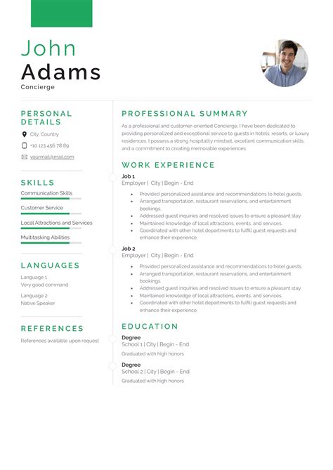 Concierge Resume Templates For A Successful Career