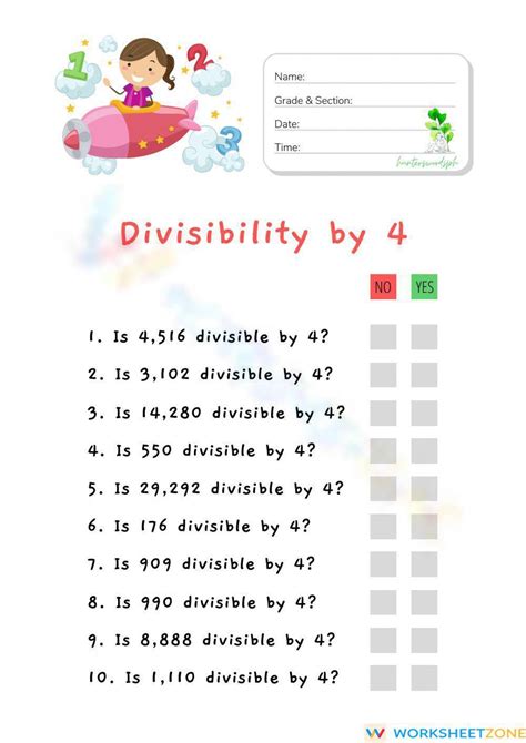 Divisibility By 4 Hunterswoodsph Math Worksheet