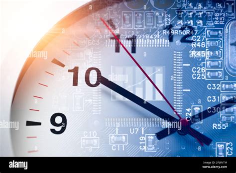 Computer Digital Chips Overlay Time Clock Digital Circuit Board Upgrade Times By Moores Law