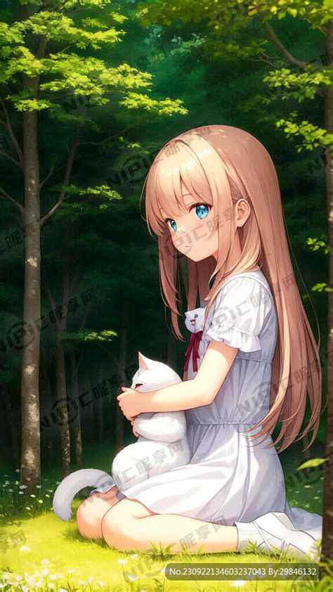 Ai创作图森林里 一个小女孩 坐在一只巨大的白猫背上 白猫托着女孩一路狂奔。 昵图网