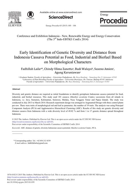 Pdf Early Identification Of Genetic Diversity And Distance From Indonesia Cassava Potential As