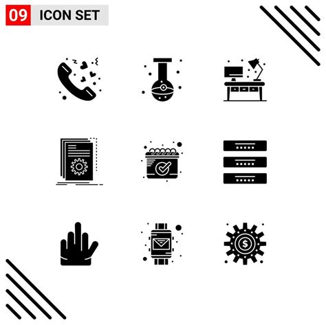 User Interface Pack Of 9 Basic Solid Glyphs Of Script Developer Flask Build Desk Editable Vector