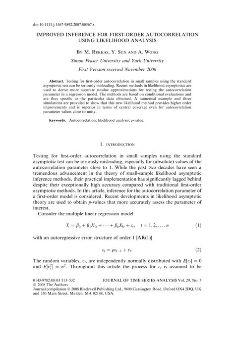 Pdf Improved Inference For First Order Autocorrelation Using Likelihood Analysis