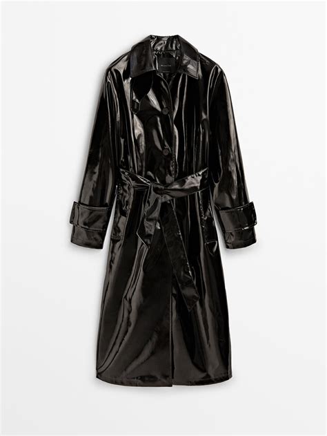 Massimo Dutti Black Patent Trench Jacket Editorialist