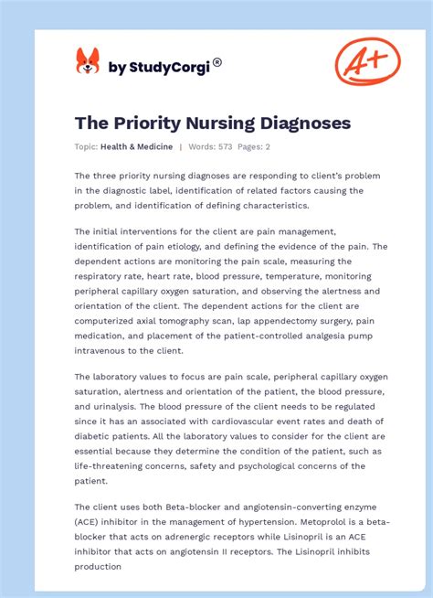 The Priority Nursing Diagnoses Free Essay Example