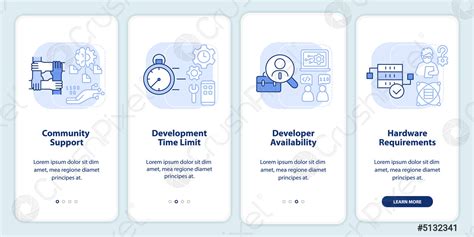 Programing Language Selection Criteria Light Blue Onboarding Mobile App Screen Stock Vector