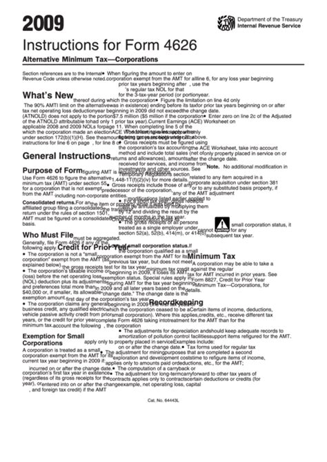 Instructions For Form 4626 2009 Printable Pdf Download