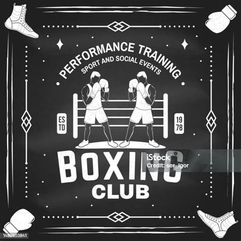 권투 클럽 배지 칠판에 디자인 벡터 그림입니다 권투 스포츠 클럽 엠블럼 기호 패치 셔츠 템플릿 빈티지 모노크롬 라벨 복서 실루엣 스티커 Championship에 대한 스톡