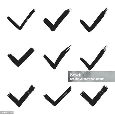 더러운 그런지 손으로 그린 진드기 V는 브러시 스트로크 벡터 일러스트레이션 세트로 설정됩니다 개체 그룹에 대한 스톡 벡터 아트