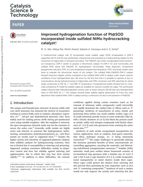 Pdf Improved Hydrogenation Function Of Pt Sod Incorporated Inside