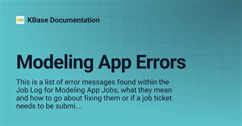 Modeling App Errors Kbase Documentation