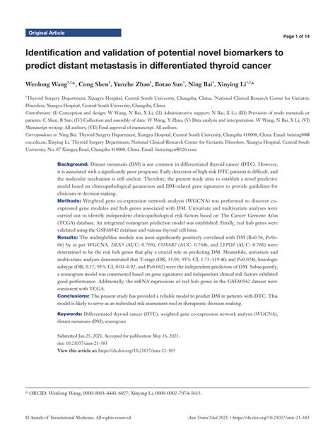Pdf Identification And Validation Of Potential Novel Biomarkers To