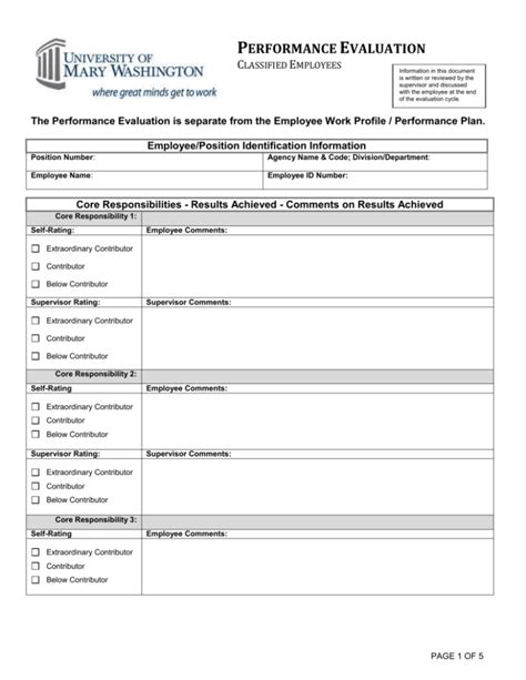 Classified Performance Evaluation Form V EvaluationForm Net