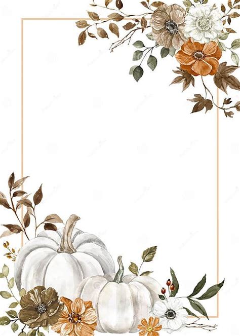 Rectangle Corner Border With Fall Flowers Leaves And Pumpkins With Space For Text Fall Themed