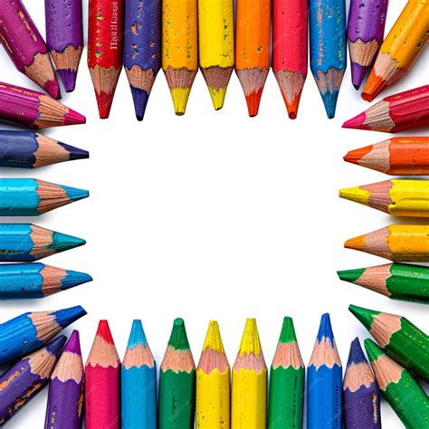 Vibrant Creativity Colorful Crayons Frame Border On A White Background