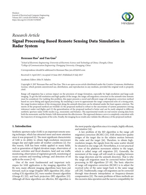 Pdf Signal Processing Based Remote Sensing Data Simulation In Radar System