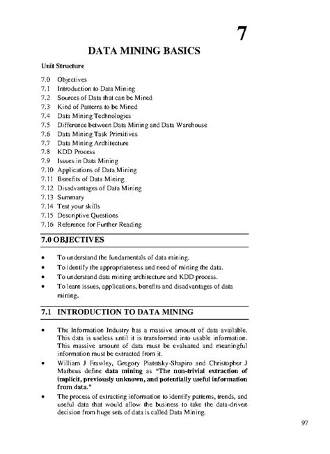 Unit V Data Mining Basics 7 Data Mining Basics Unit Structure 7