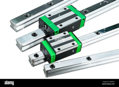 Linear Guide Rail With Sliding Block Isolated On White Background CNC