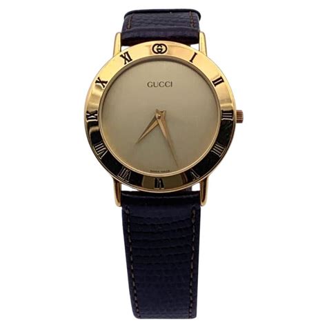 Gucci Vintage Gold Tone Stainless Steel 3000 2 M Watch Leather Strap At