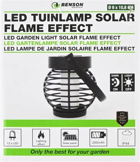 Benson Solar Lantaarn Tuinlamp 2x Zwart Led Flame Effect Oplaadbaar D9 X Bol