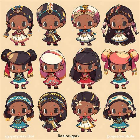 Premium Photo Sticker Of Female African Chibi Kawaii Ankara Fashion