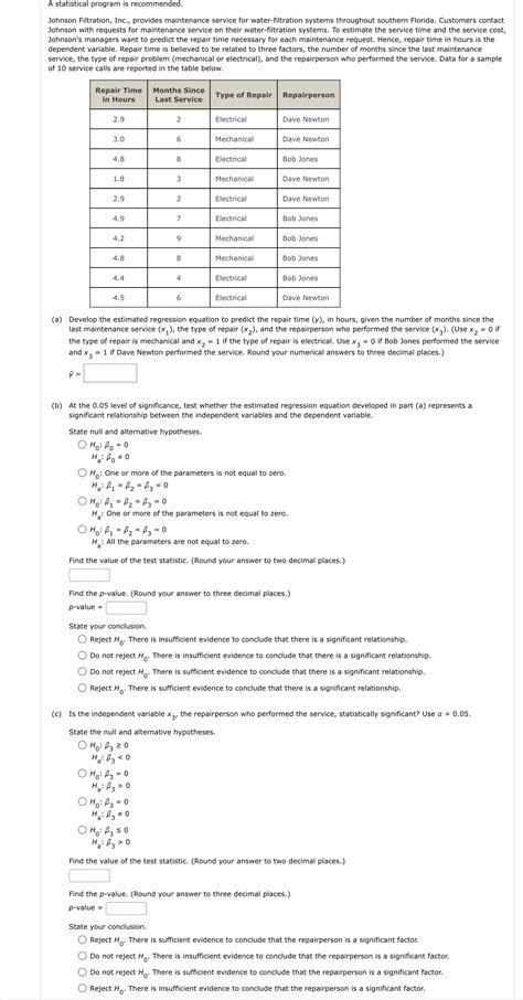 solved a statistical program is recommended a statistical