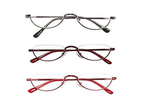 Viseng 3 Pack Vintage Alloy Half Moon Reading Glasses Women Men Slim