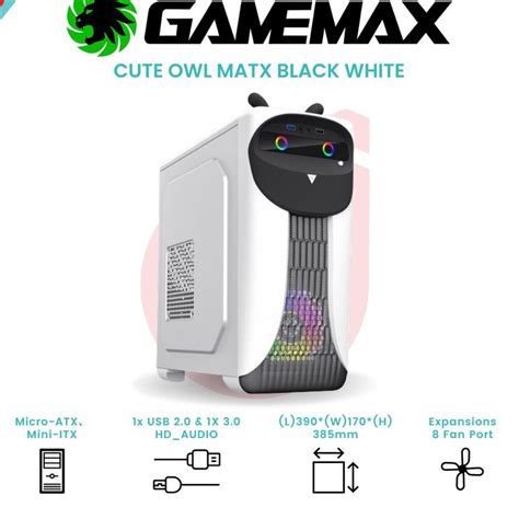 Gamemax Computer Casing Pc Case Cute Owl Matx Black White Shopee