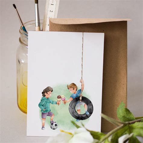 100 рециклирана поздравителна картичка с плик висококачествена текстурирана хартия деца в